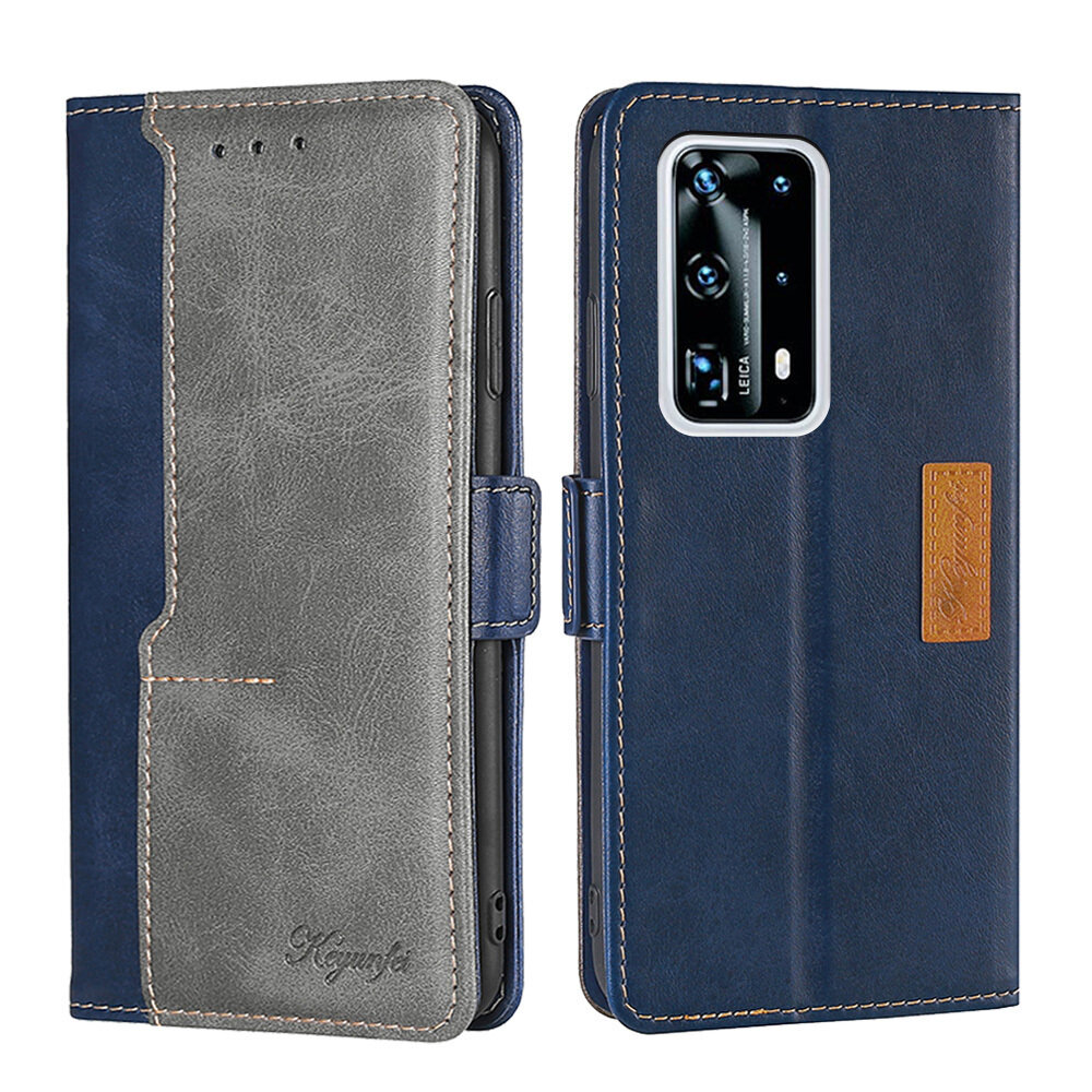 Чехол-книжка MyPads для Huawei P40 Pro+ Plus / Хуавей P40 Про Плюс, смешать два цвета (синий + серый)