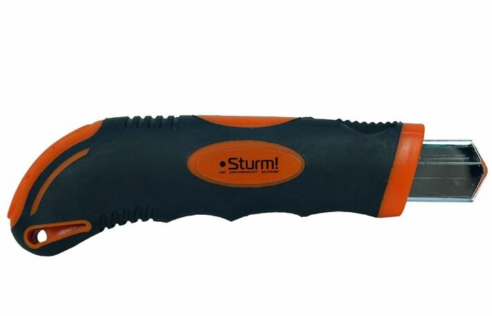 Нож STURM 1076-08-05 18 мм, автоматическая смена лезвий, дополнительный фиксатор, 3 лезвия