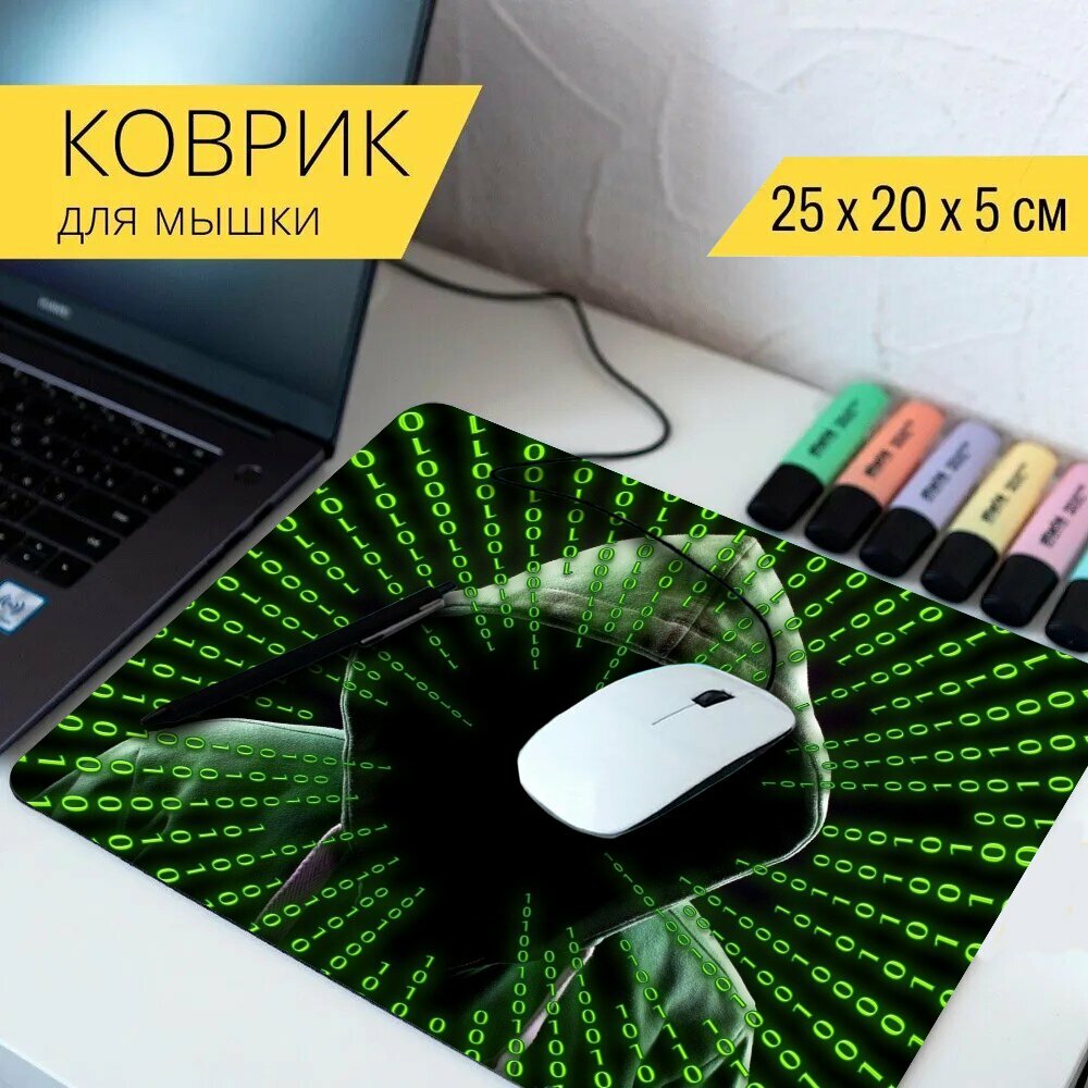 Коврик для мыши с принтом "Хакер, атака, маска" 25x20см.