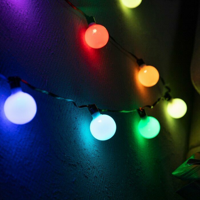 Умная гирлянда Нить 6 м с насадками Шарики, IP20, тёмная нить, 20 LED, свечение RGB, USB