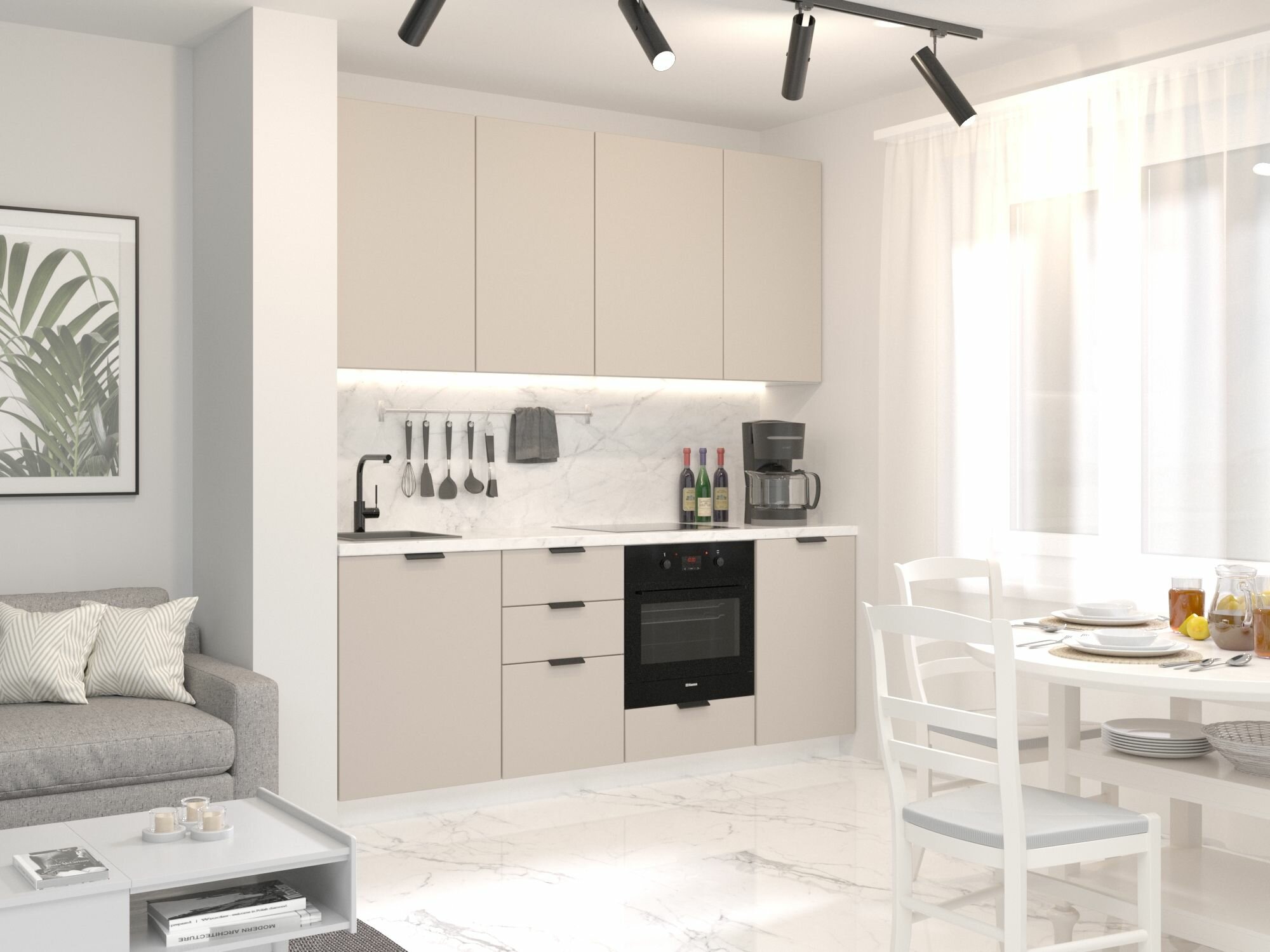 Кухонный гарнитур Фьюжн Silky Grey, 2200 мм