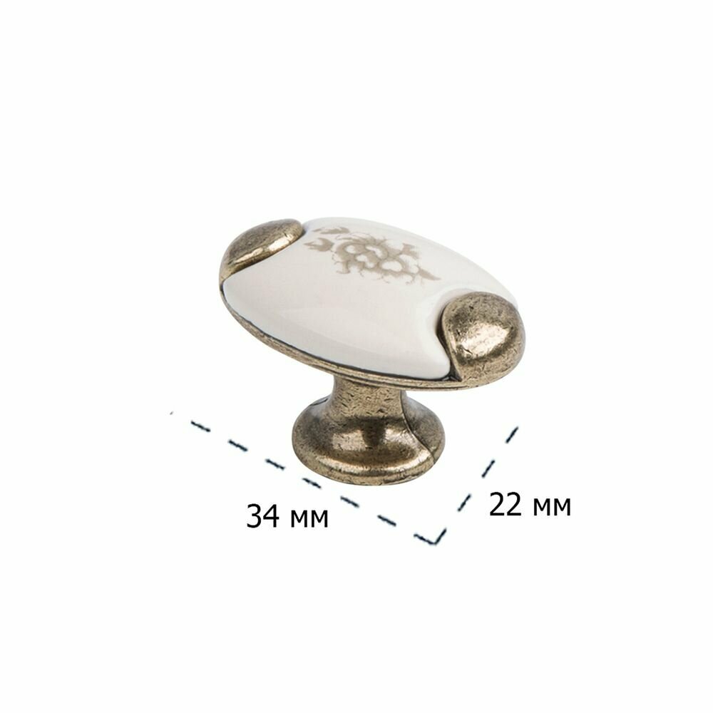 Ручка-кнопка мебельная с фарфором KF05-09 оксидированная бронза