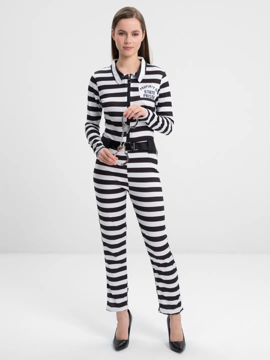 Костюм Заключенная, черно-белый, в полоску, женский, размер L