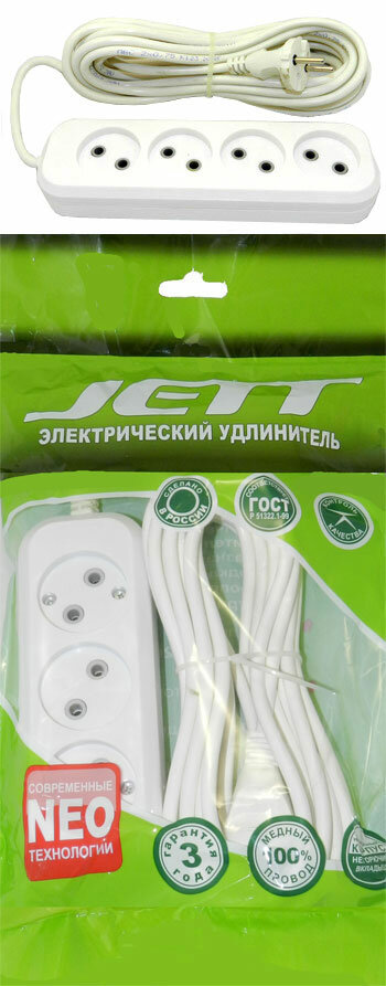 Удлинитель джетт РС-4-10 3м без з/м, (провод ПВС) 155-403