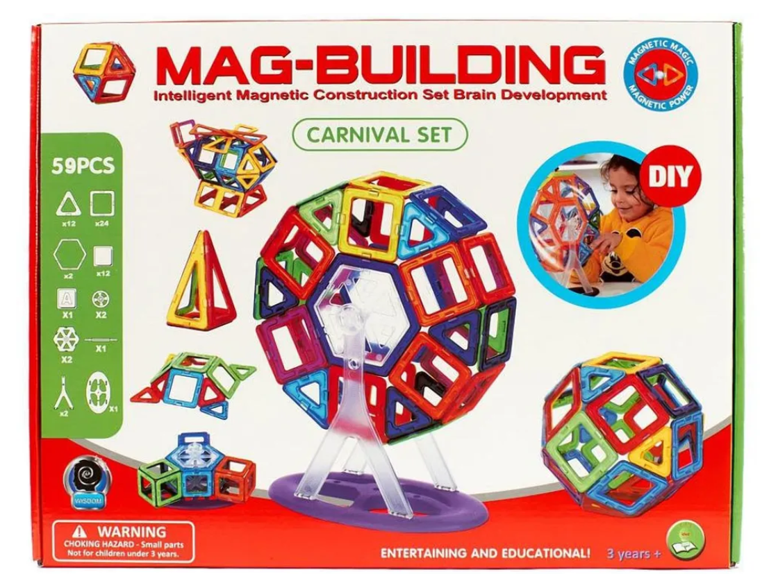 Магнитный конструктор Mag-Building / 59 деталей / Развивающий конструктор для детей / Игрушка для малышей