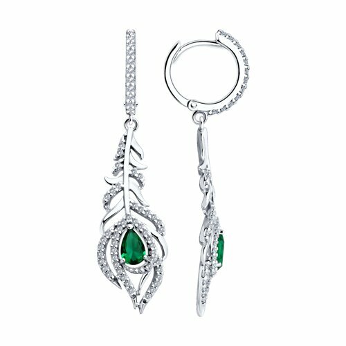 Серьги конго, серебро, 925 проба, родирование, фианит