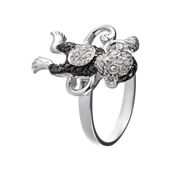 Перстень, серебро, 925 проба, родирование, циркон