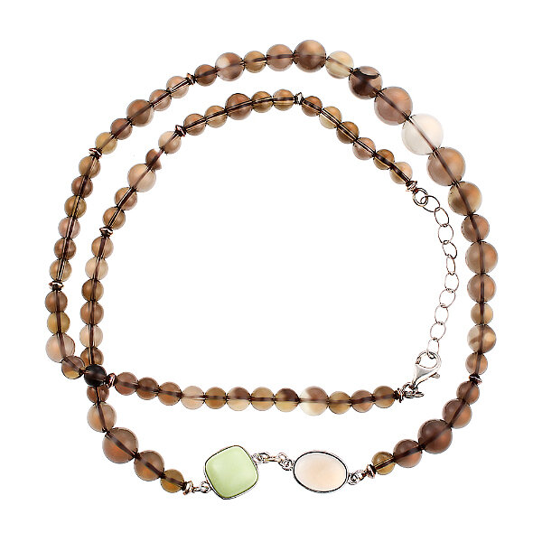 Колье, серебро, 925 проба, родирование, раухтопаз, хризопраз