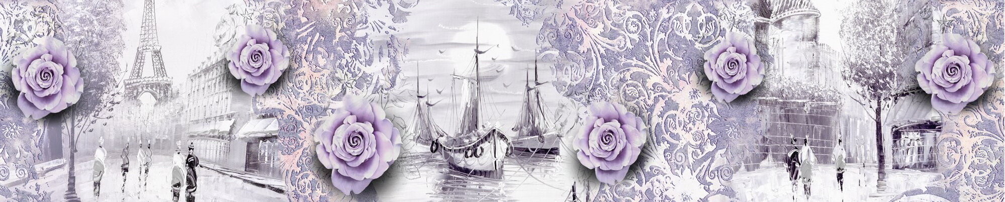 Кухонный фартук/стеновая панель МДФ для кухни 2800*600*6мм "Город романтики"