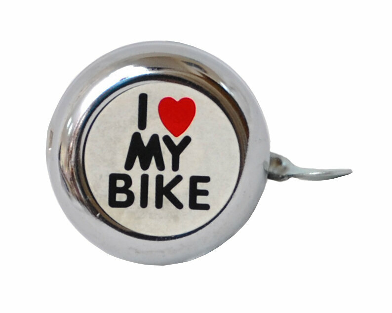 Звонок для велосипеда ACME, сталь, детский, 54мм серебристый с рисунком "I love my bike"