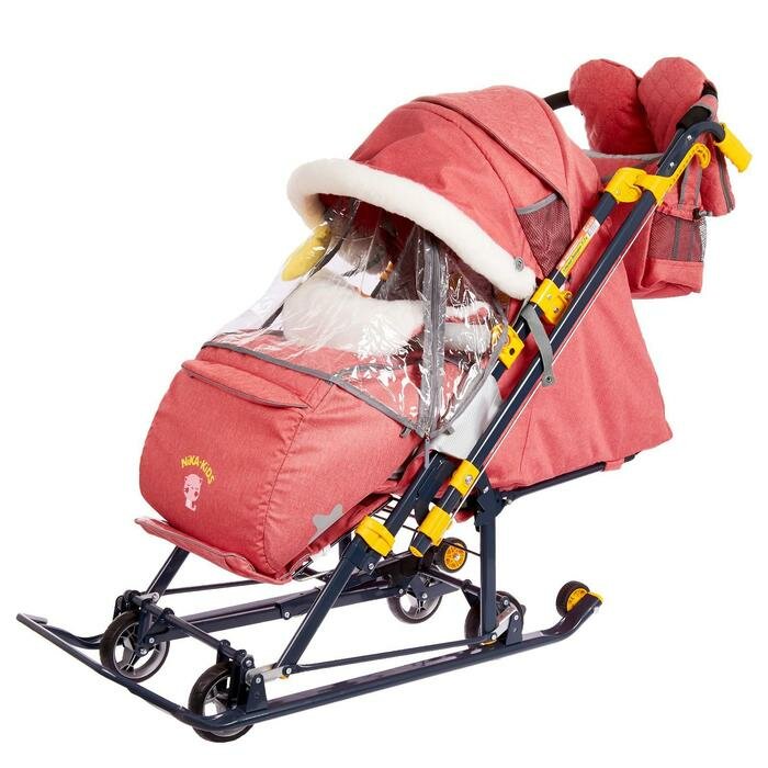 Санки-коляска Nika Ника детям НД 7-7, в джинсовом стиле (красный)