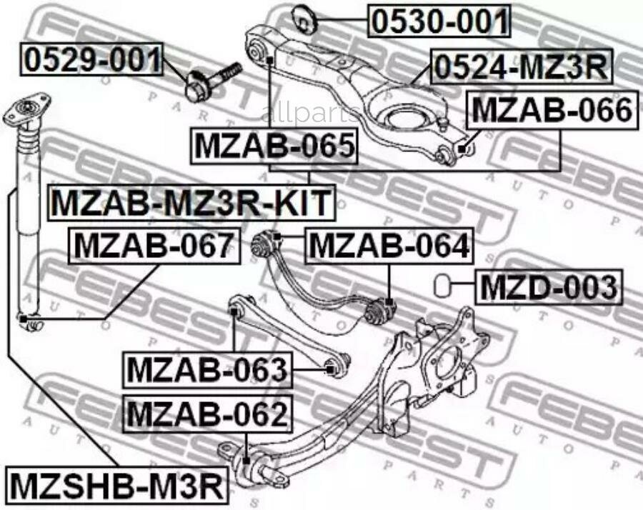 FEBEST MZAB-MZ3R-KIT сайленблок задней тяги комплект MAZDA 3 BK 2003-2008