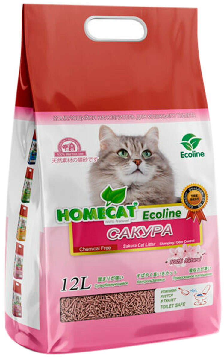 HOMECAT эколайн сакура наполнитель комкующийся для туалета кошек (12 + 12 л)