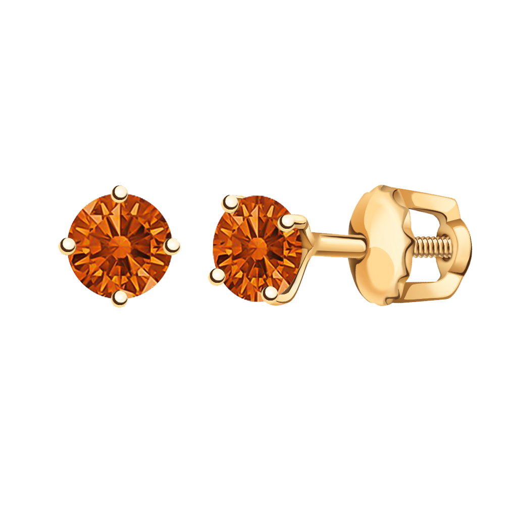 Серьги пусеты, красное золото, 585 проба, фианит