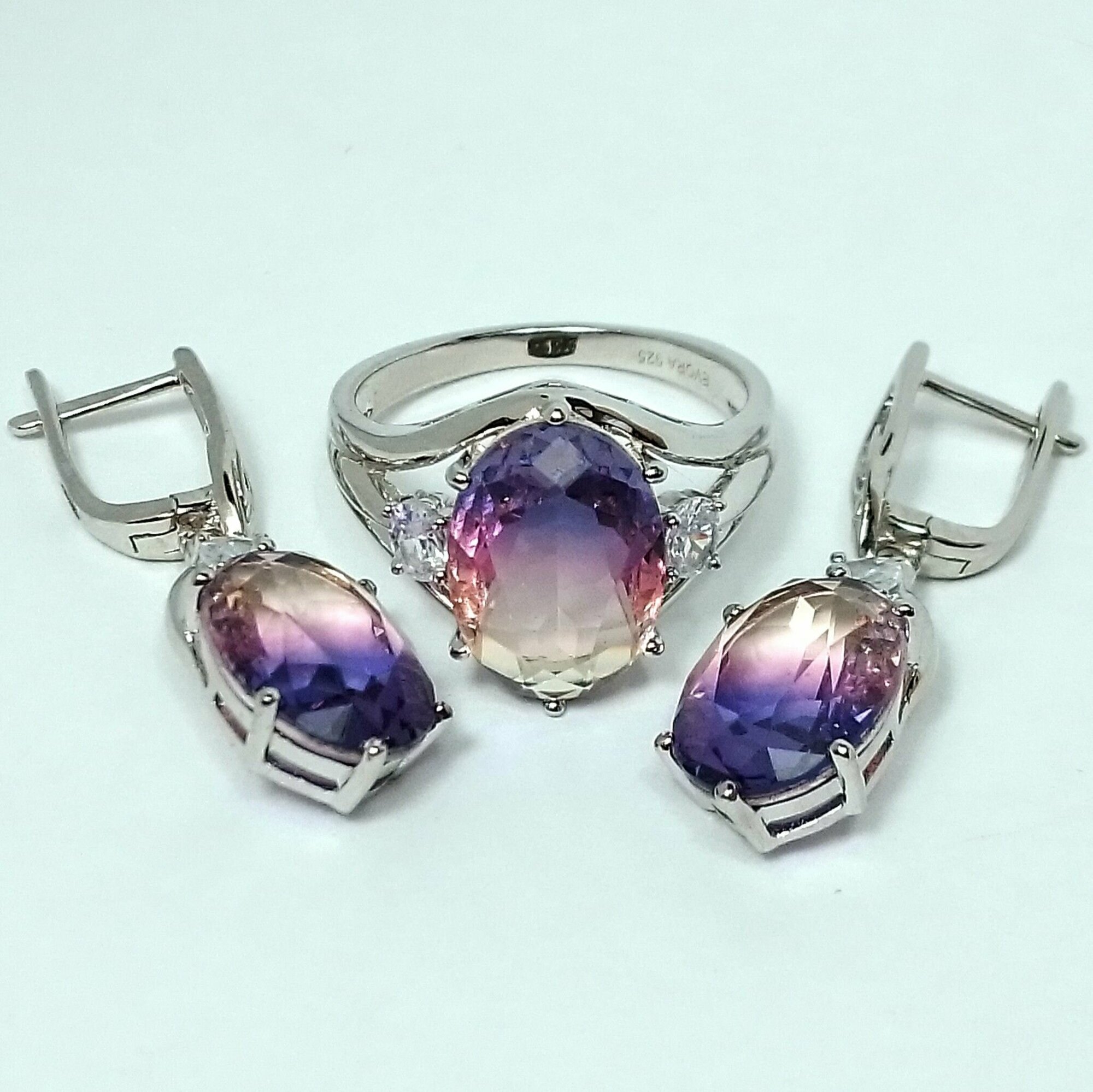 Ювелирный комплект, серебро, 925 проба, аметрин