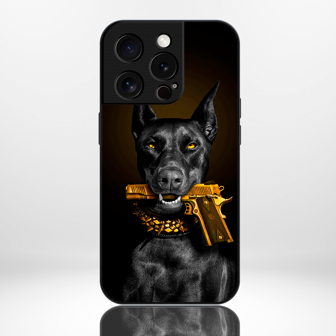 Чехол на iphone 15 pro собака с пистолетом