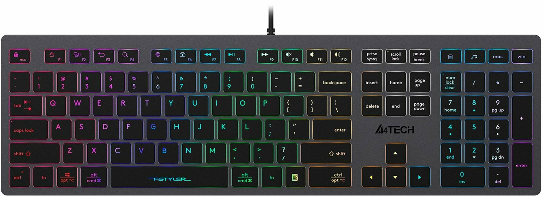 Клавиатура A4TECH Fstyler FX60H серый (FX60H GREY/NEON)