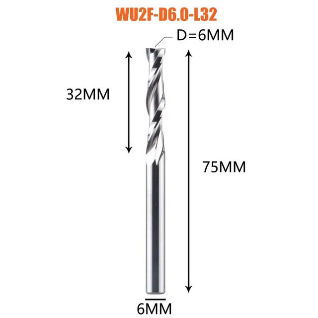 Dreanique двухзаходная концевая фреза по дереву для станков (6х32х75х6) WU2F-D6.0-L32 11305