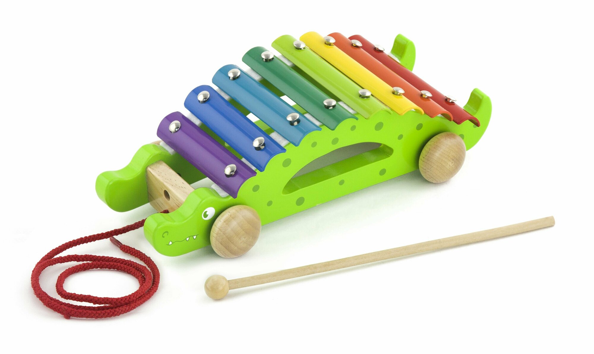 Детские музыкальные инструменты из дерева Viga Toys Ксилофон-каталка "Крокодил" на веревке 50342