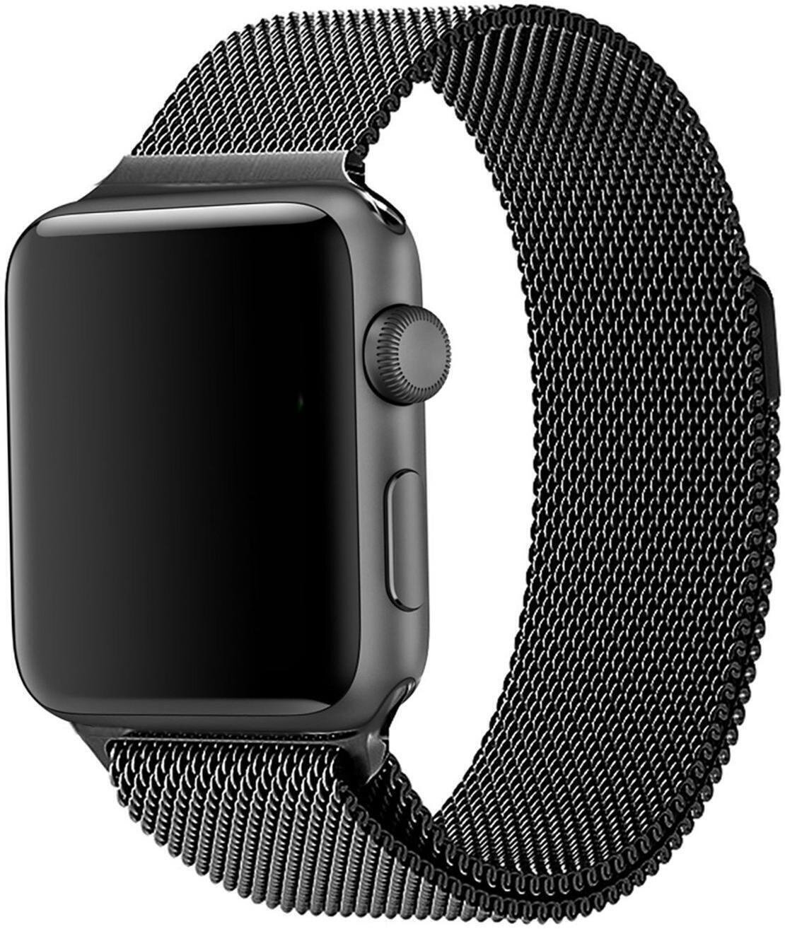 Металлический ремешок миланского плетения для Apple Watch 42/44/45/49мм, черный