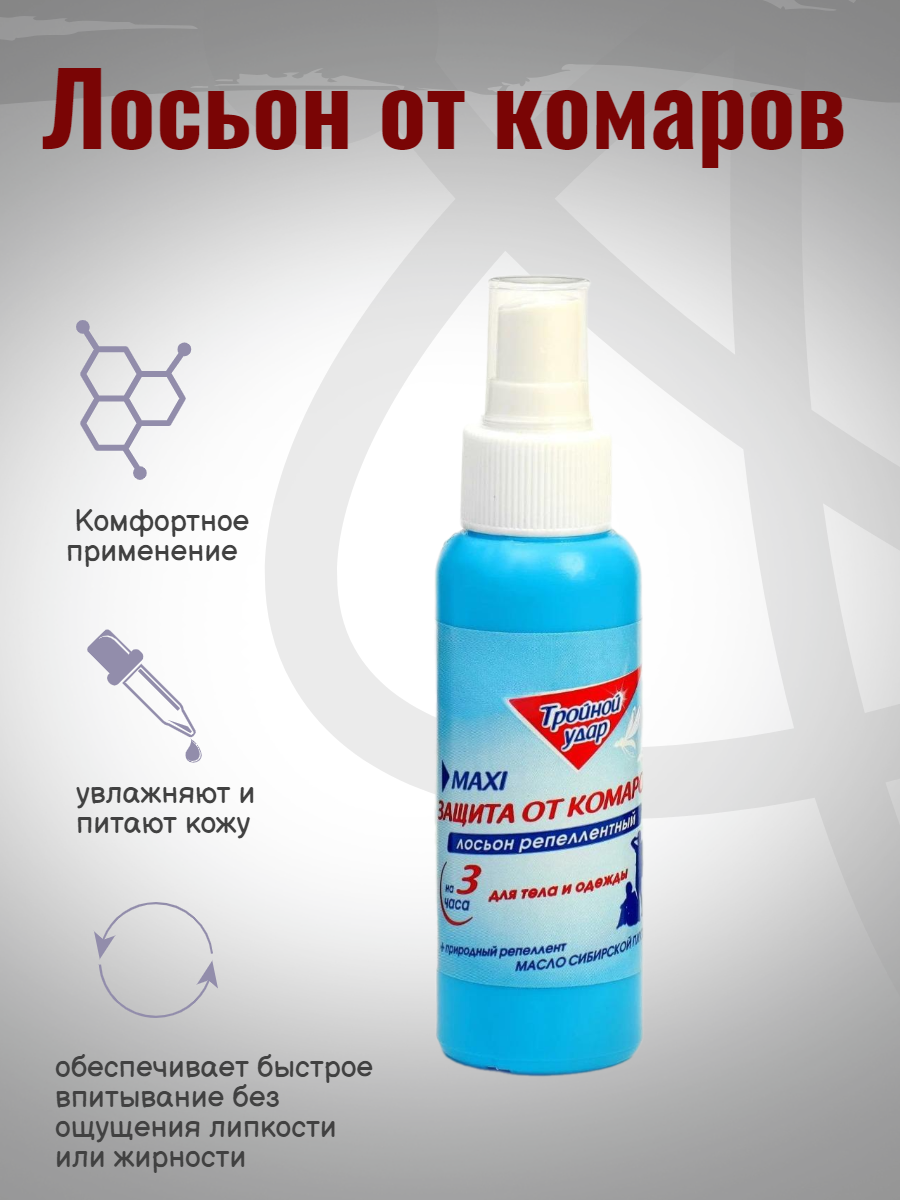 Домовой Прошка Лосьон репеллентный "Тройной удар" от комаров и других насекомых, 100мл