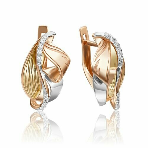 Серьги PLATINA, комбинированное золото, 585 проба, фианит