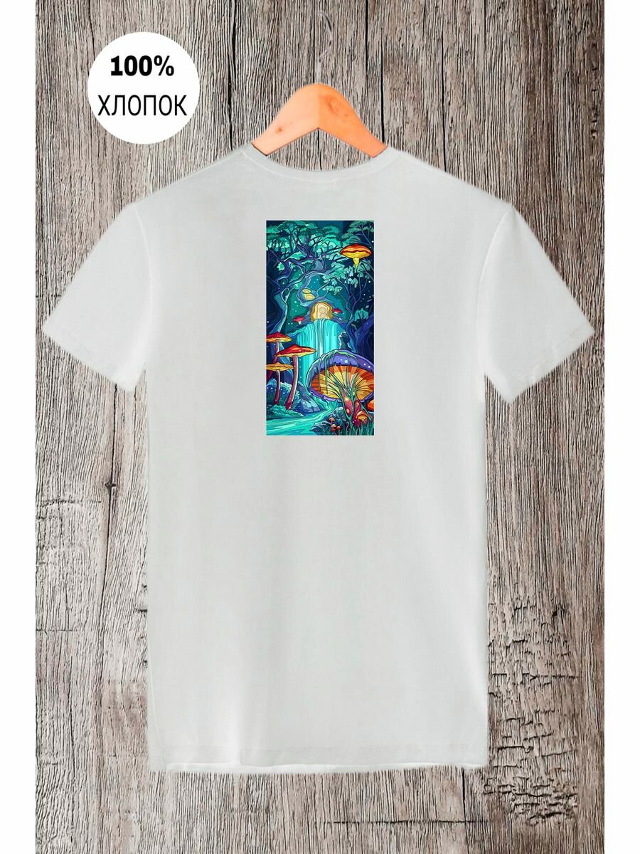 Футболка грибы деревья и водопад