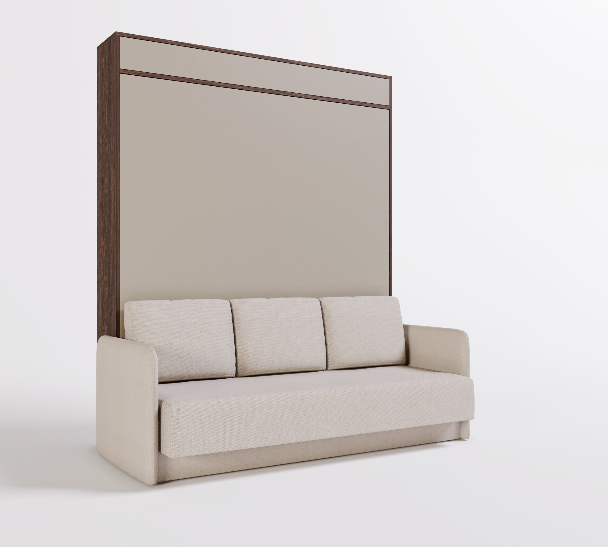 Шкаф кровать-трансформер с диваном Летто Пуф 1800 с антресолью, узкими подлокотниками и нижней планкой Космо