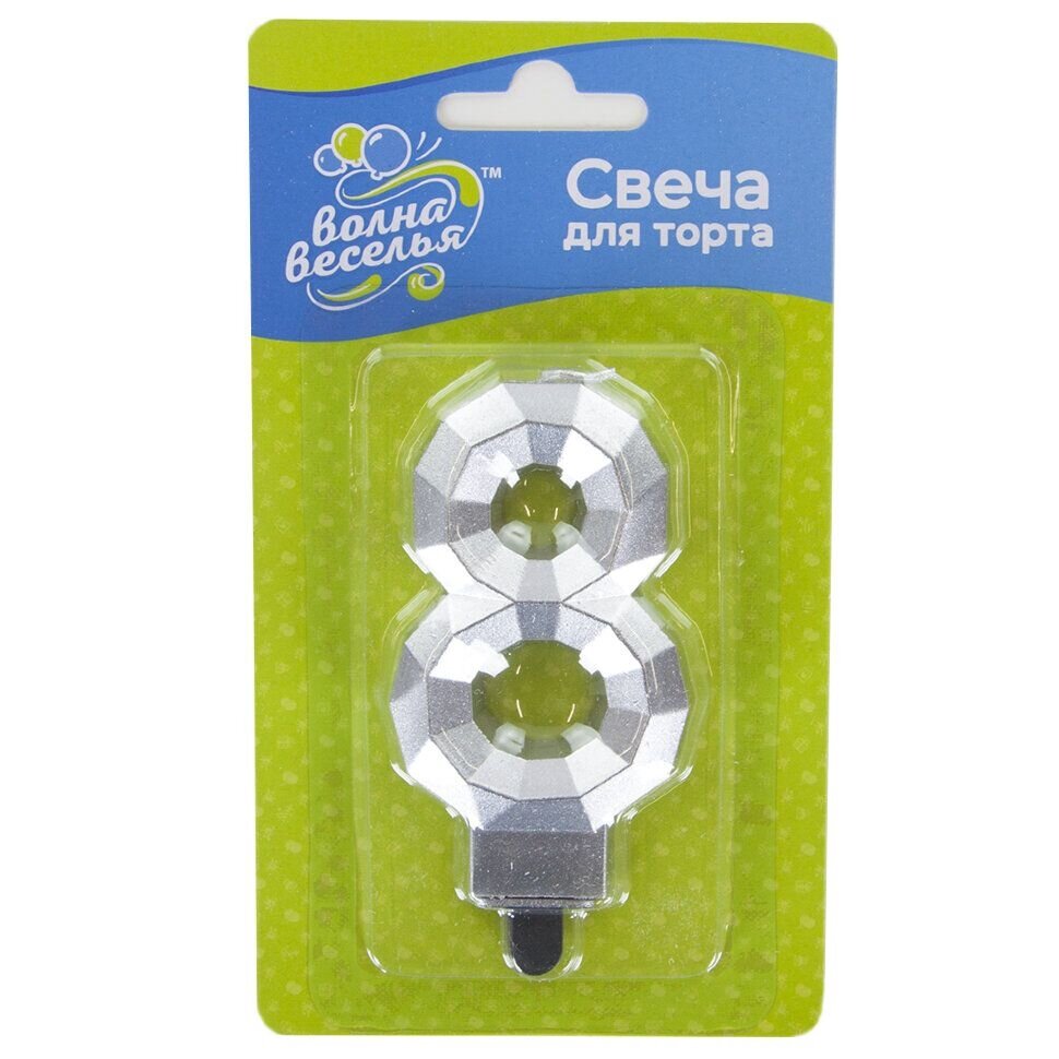 Свеча в торт Цифра, 8 Грани, Серебро, Металлик, 7,5 см, 1 шт.