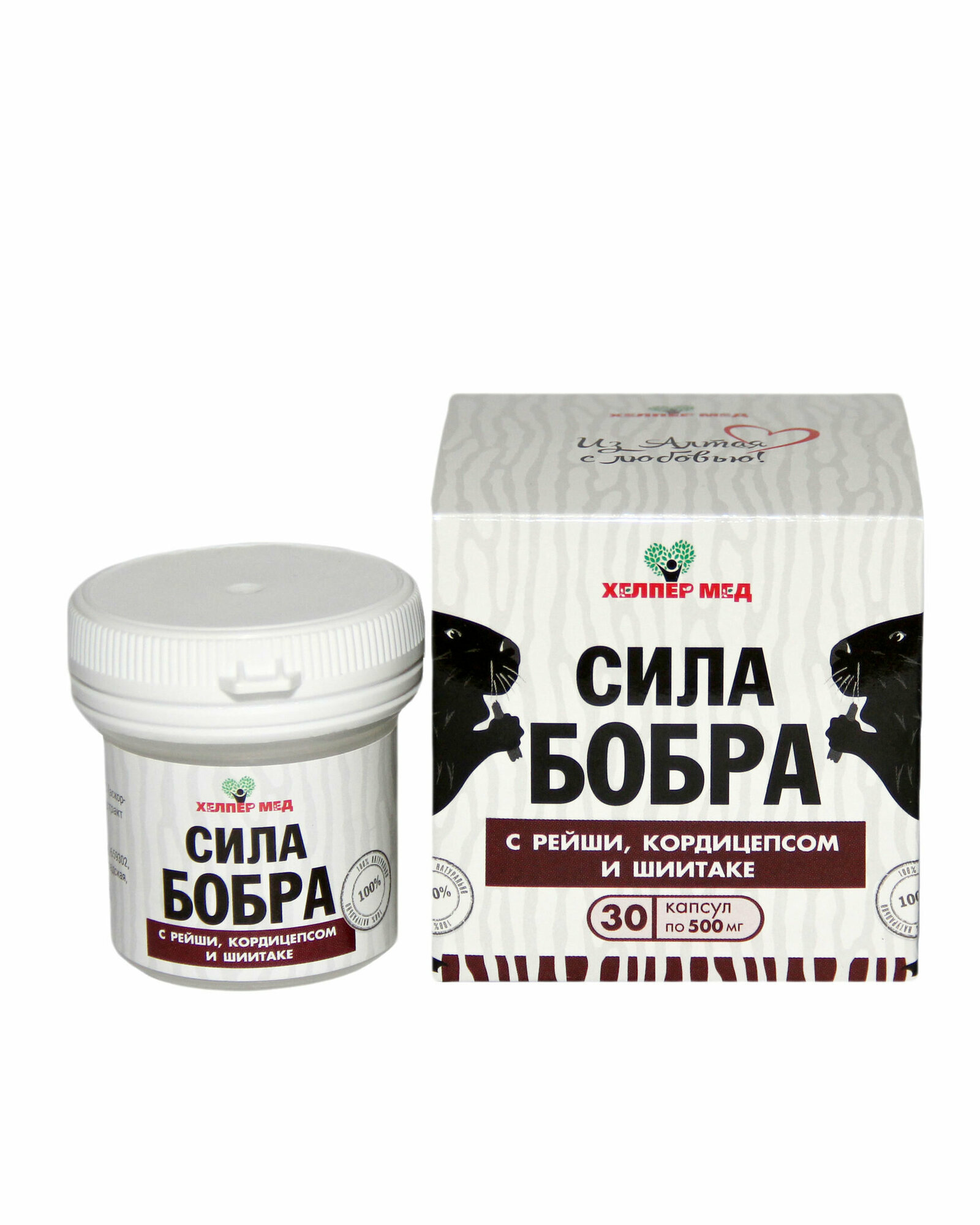 Сила бобра с рейши, кордицепсом и шиитаке, 30 капсул