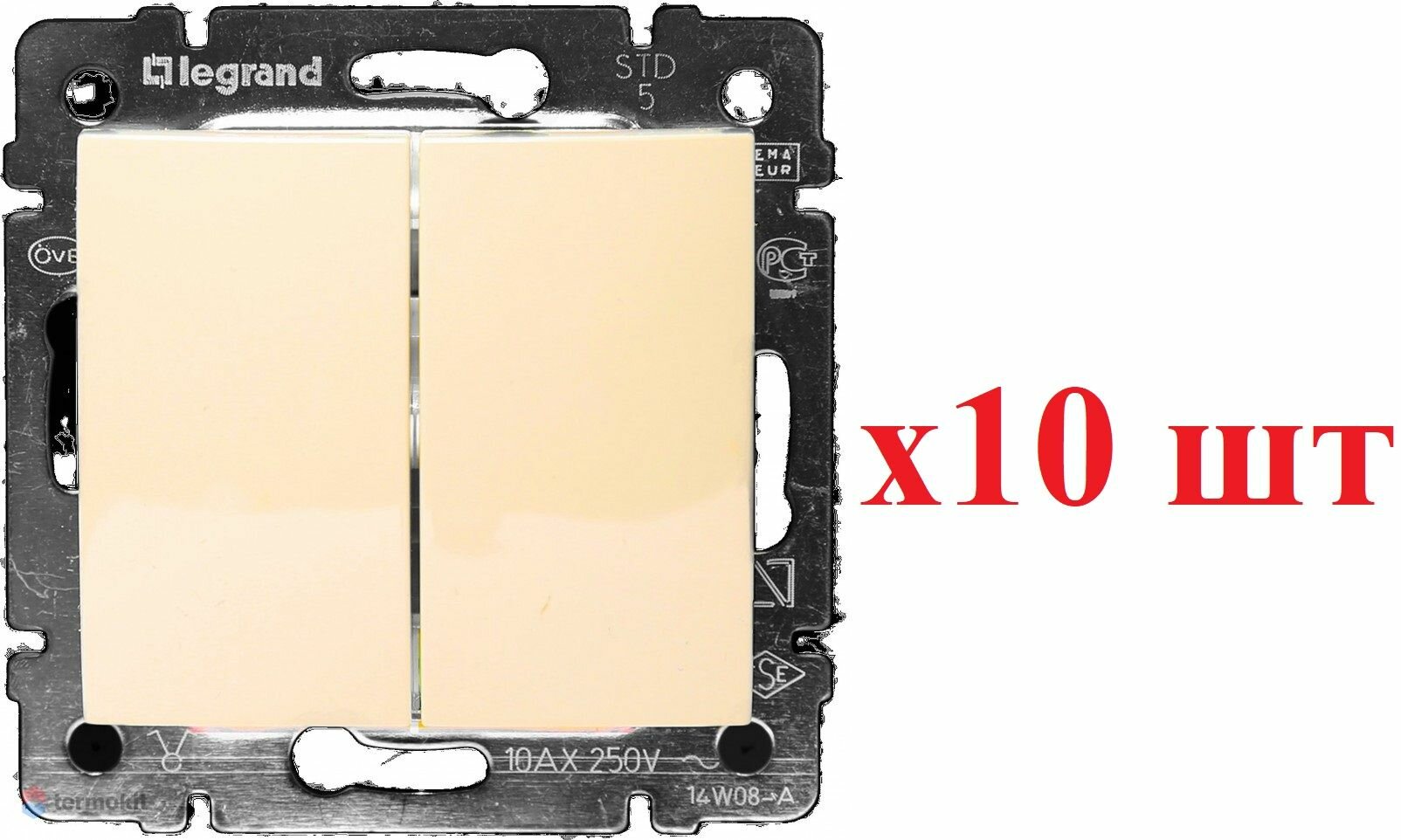 Выключатель Legrand Valena 774305, 2-клавишный, кремовый, 10 шт
