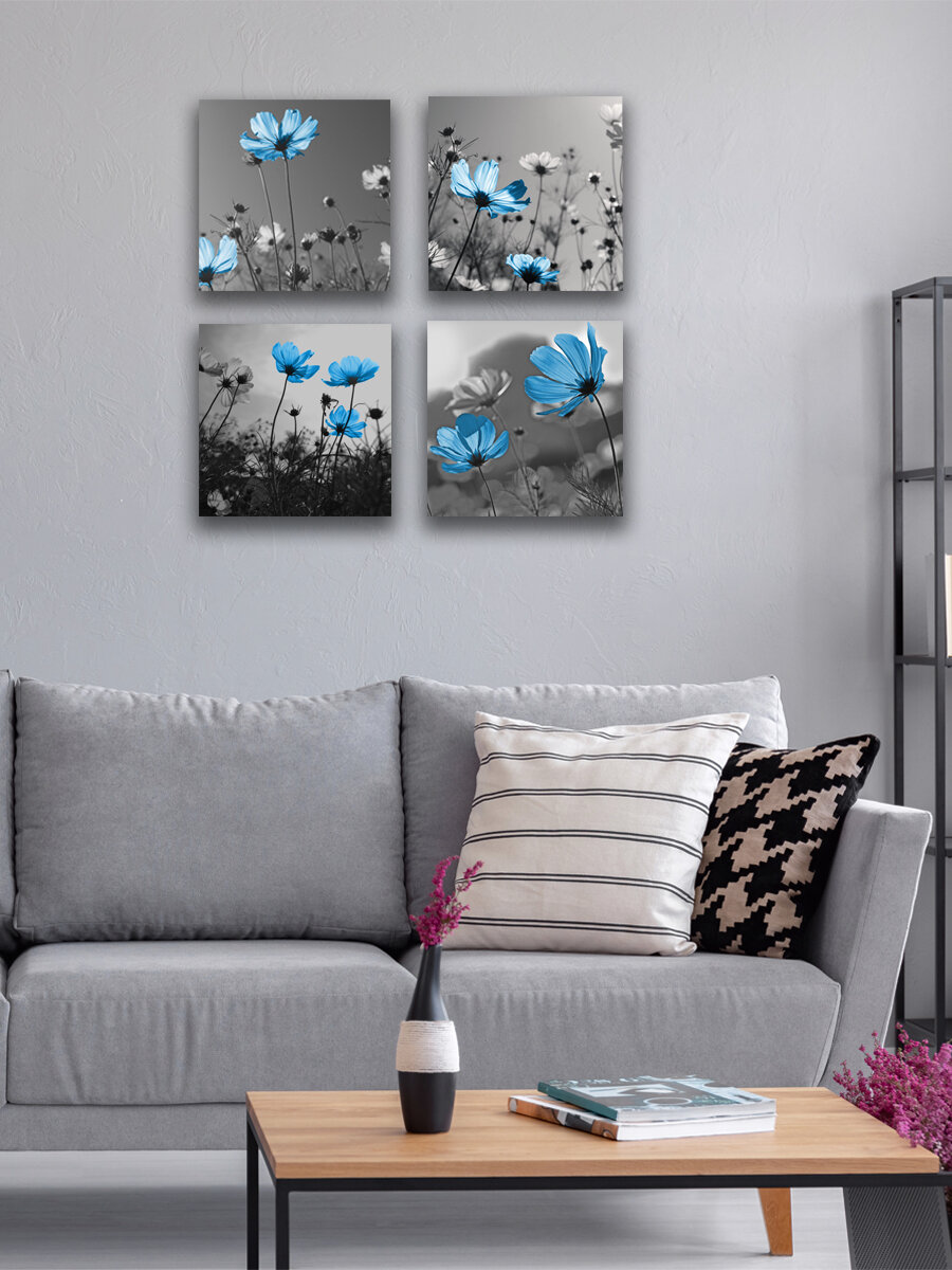 Комплект картин на холсте LOFTime 4 шт 30Х30 Голубые цветы К-050-3030