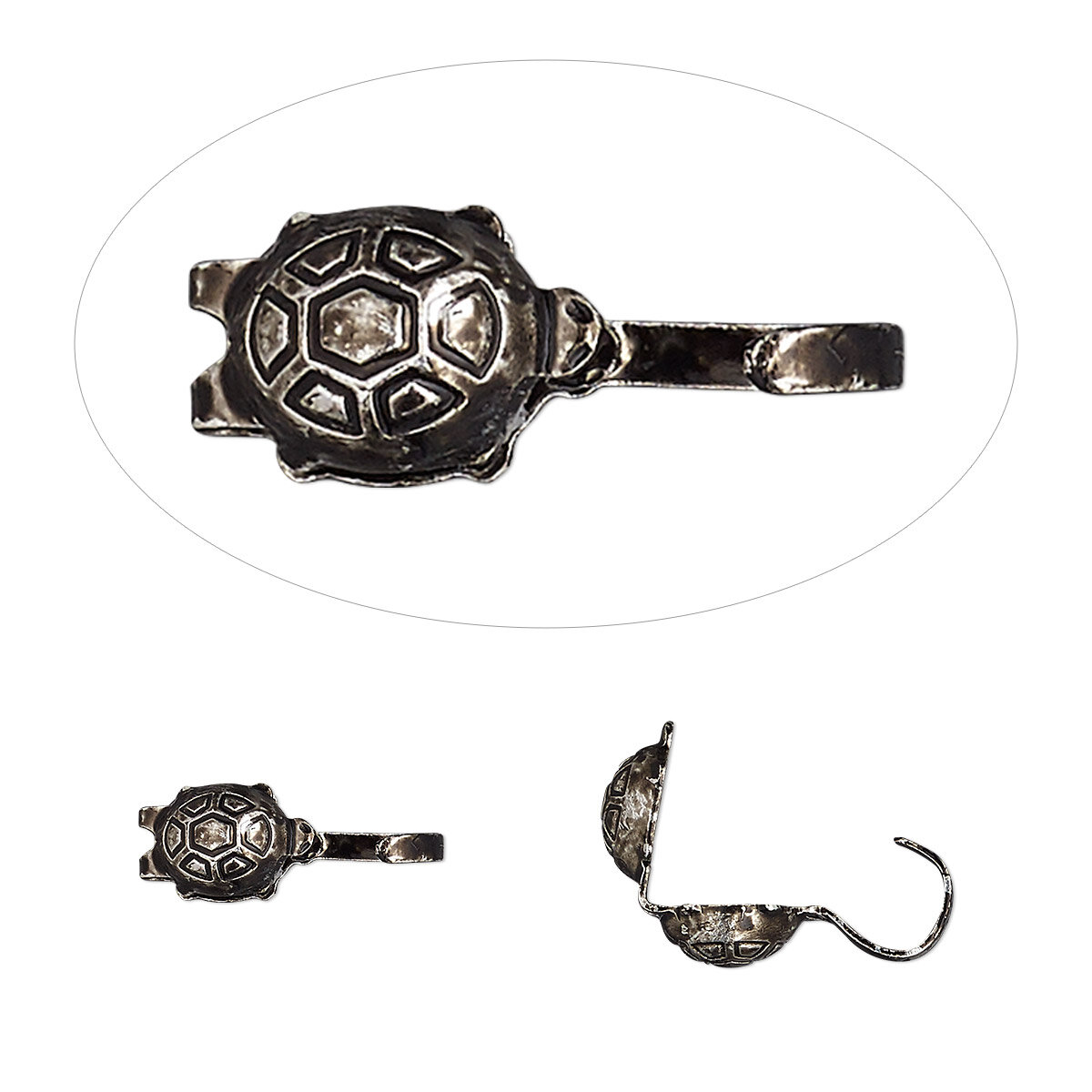 Концевики, 10х5мм, каллоты, черепашки, базовый материал - латунь, посеребренные с чернением, пара