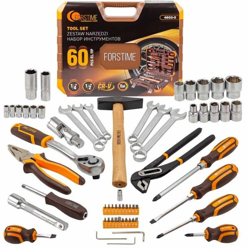 Набор инструментов 60 предметов, 1/4", 1/2" (6 гр.), в кейсе