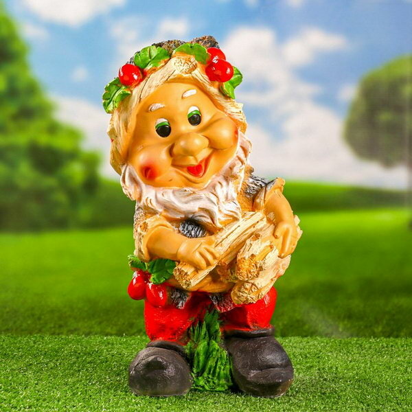 Садовая фигура из полистоуна "Гном с охапкой дров", 38.5x18x22 см