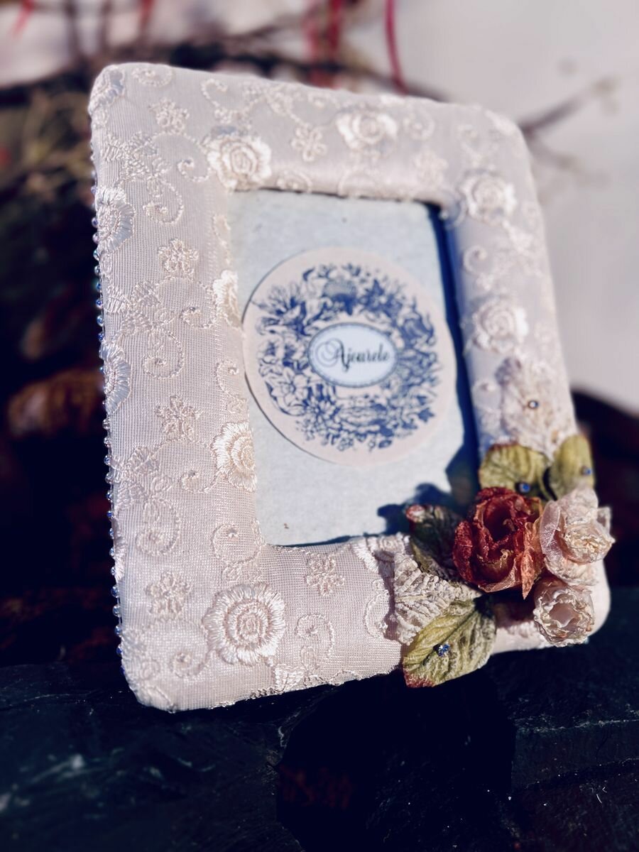 Фоторамка Ajourele D-947, 9x13см, картон/текстиль, шебби-шик, кремовая