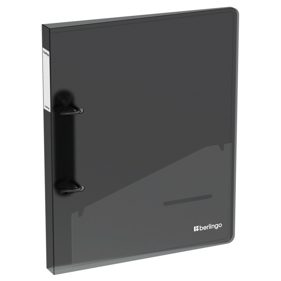 Папка на 2 кольцах Berlingo "No Secret", 24мм, 700мкм, полупрозрачная черная, D-кольца, с внутр. карманом, 352715