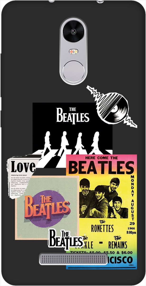 Матовый чехол Beatles Stickers для Xiaomi Redmi Note 3 / Note 3 Pro / Сяоми Редми Ноут 3 / Ноут 3 Про с 3D эффектом черный