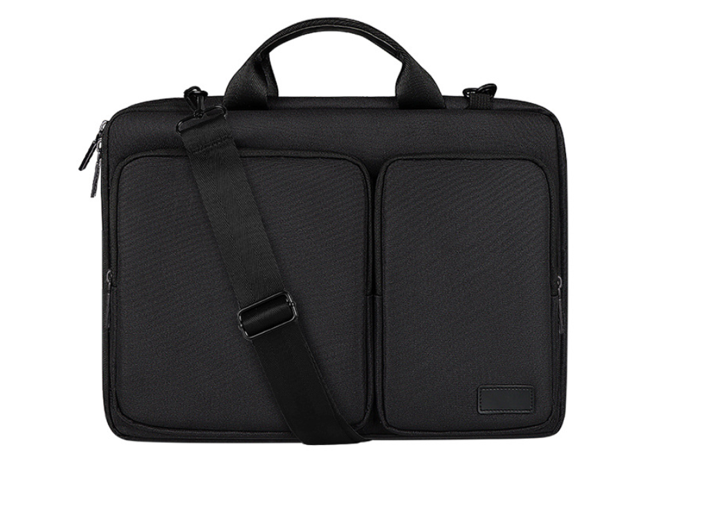 Мужская-Женская сумка-портфель MyPads M154-155 для ноутбука Irbis Acer Lenovo Prestigio Xiaomi Digma /13.3/14/15.4/15.6 с ремнем через плечо из качественного водонепроницаемого непромокаемого полиэстера простая комфортная легкая черная (15.6-16 дюйм)