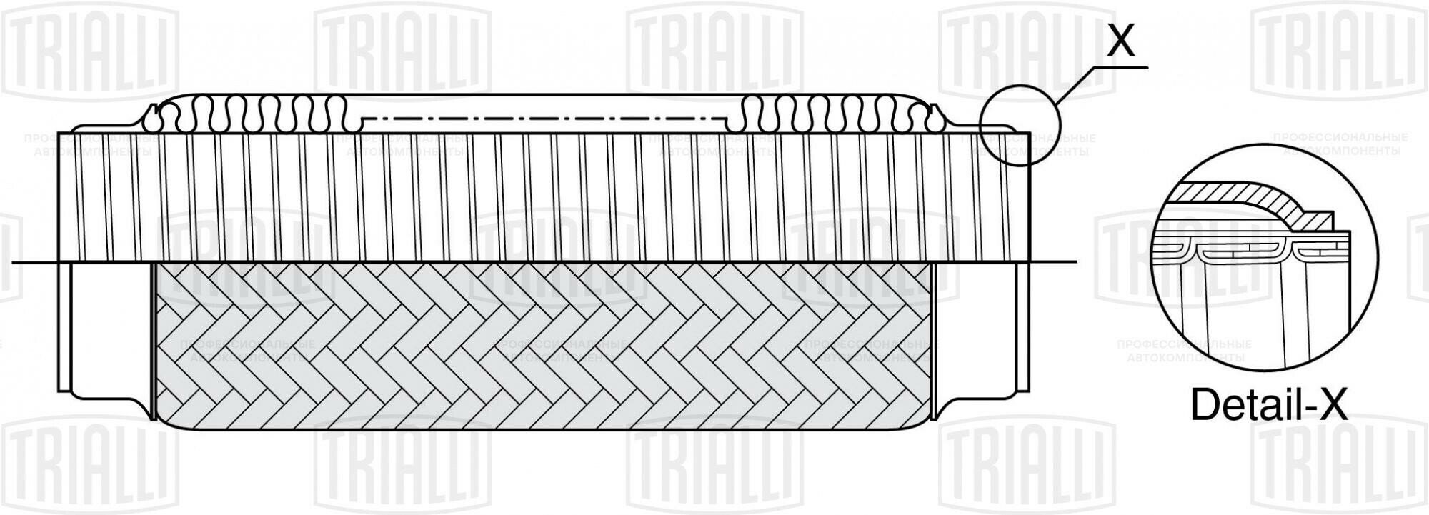 Виброкомпенсатор выхлопной трубы (гофра) 50x100 InterLock (нержавеющая сталь) / TRIALLI / FTi50100