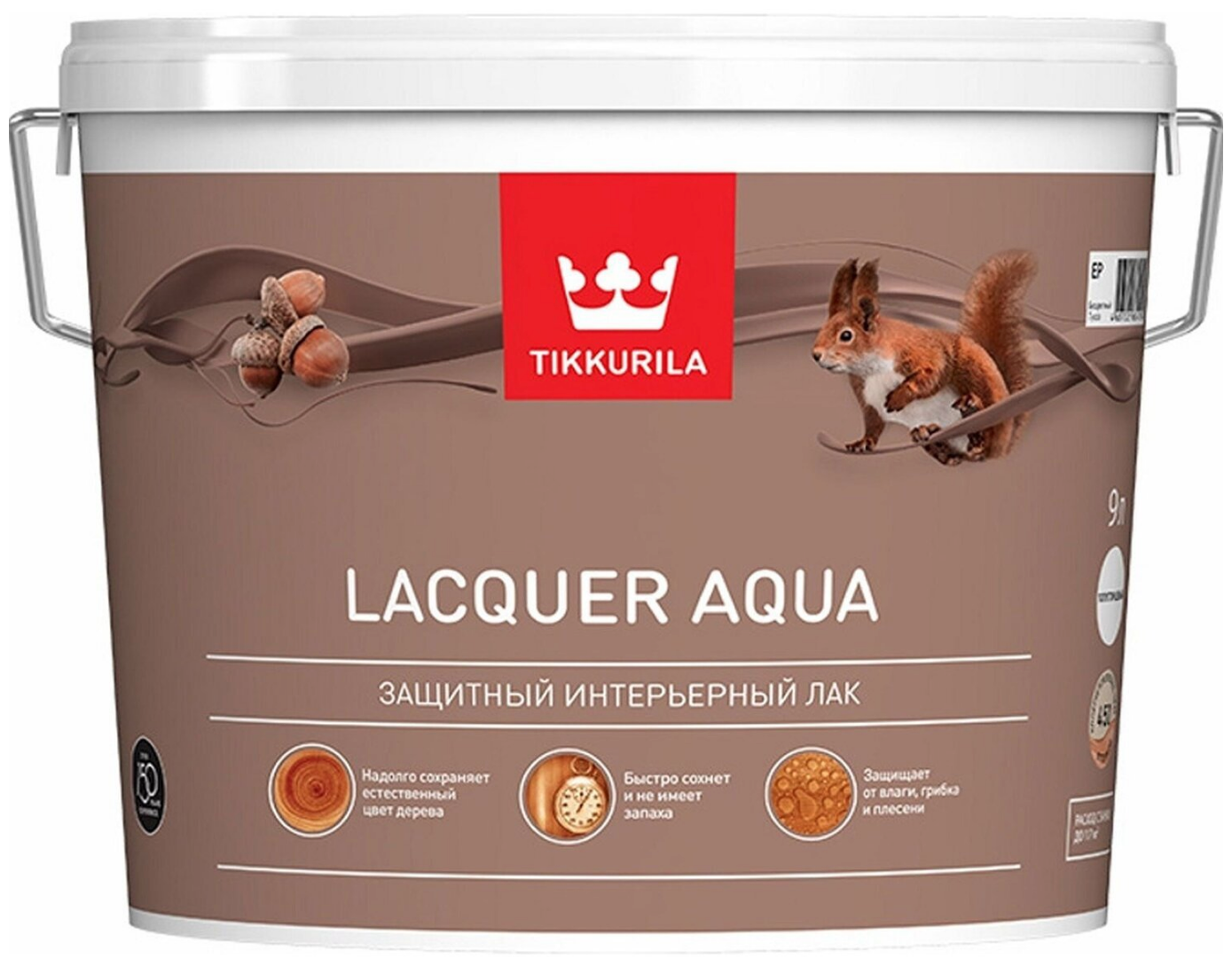 Лак полуглянцевый Lacquer Aqua (Лак Аква) TIKKURILA 9 л бесцветный (база EP), 1шт пластиковое ведро