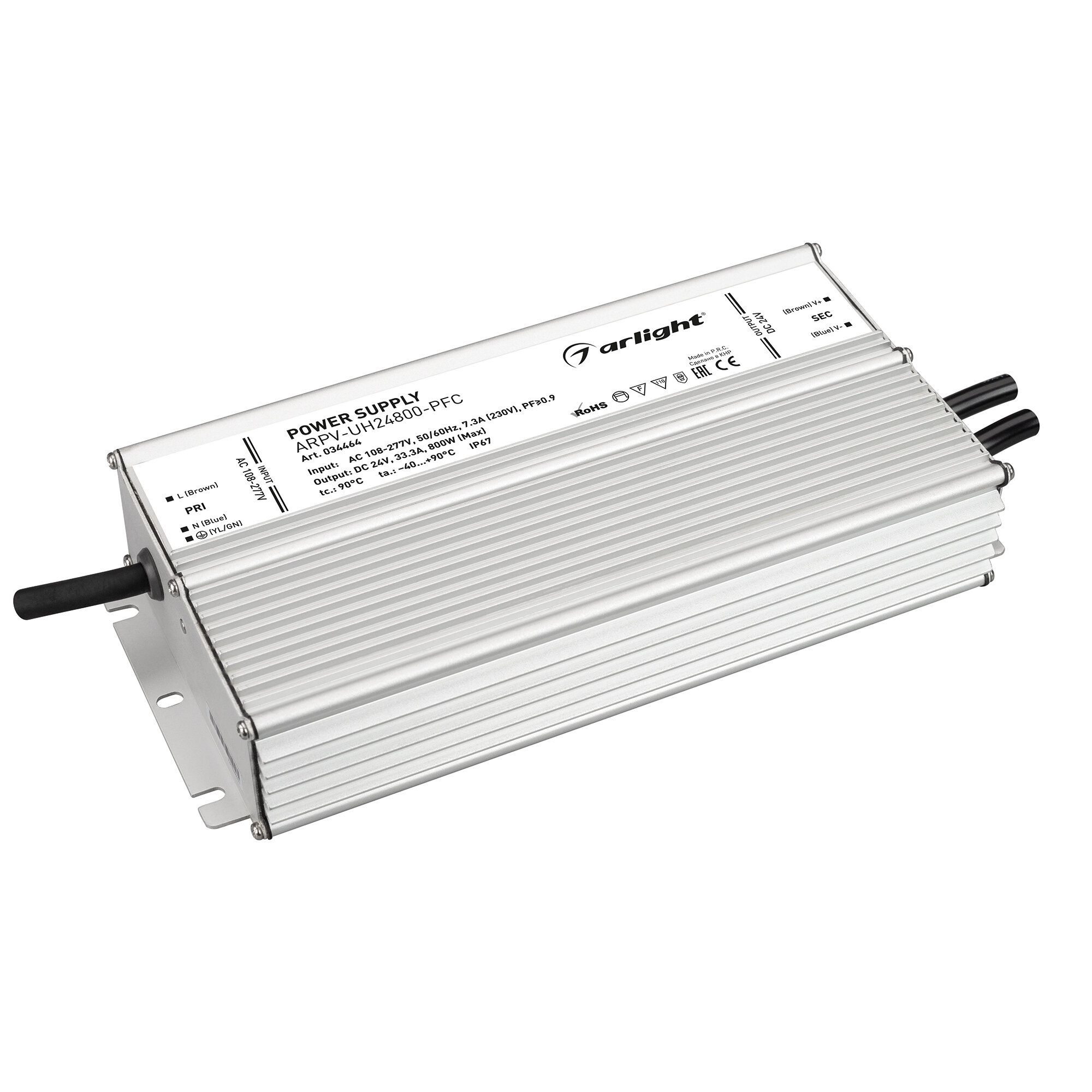 034464 Блок питания ARPV-UH24800-PFC (24V, 33.3A, 800W) (Arlight, IP67 Металл, 7 лет)