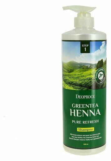 Шампунь для волос Deoproce, с экстрактом зеленого чая и хной, Green Tea Henna Pure Refresh Shampoo, 1000 мл