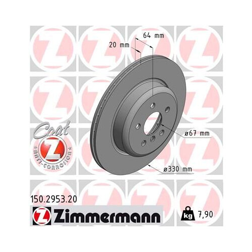 Диск тормозной для автомобиля BMW БМВ, ZIMMERMANN 150.2953.20 (1 шт.)