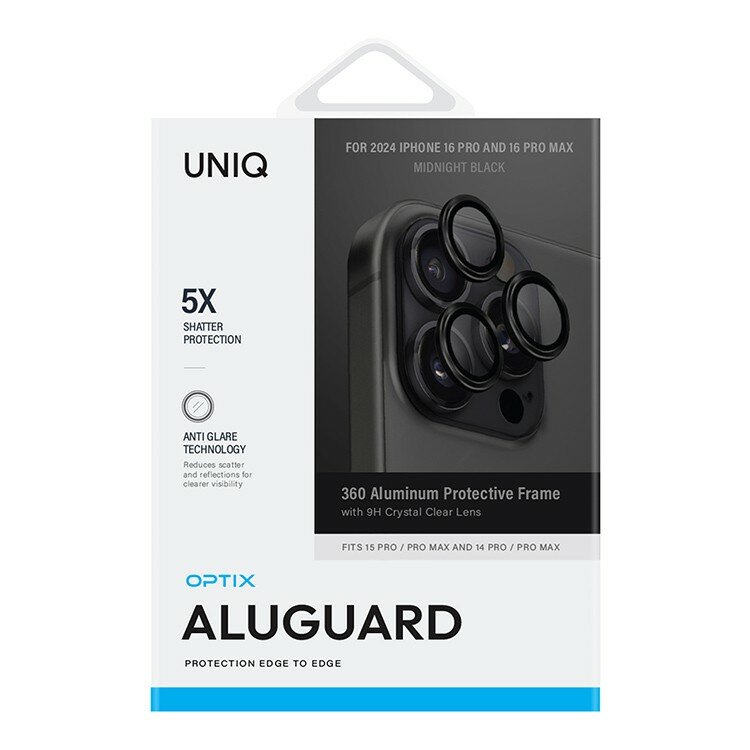 Защитное стекло на камеру iPhone 16 Pro/16 Pro Max, UNIQ OPTIX Camera Lens AluGuard Black