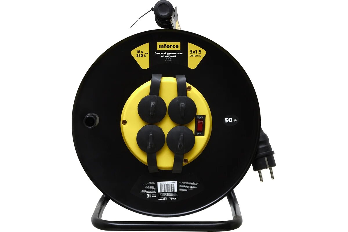 Inforce Силовой удлинитель на катушке 4гн. с/з КГт 3х1,5 16A 50м IP 44 GRANITE ZG 09-15-02