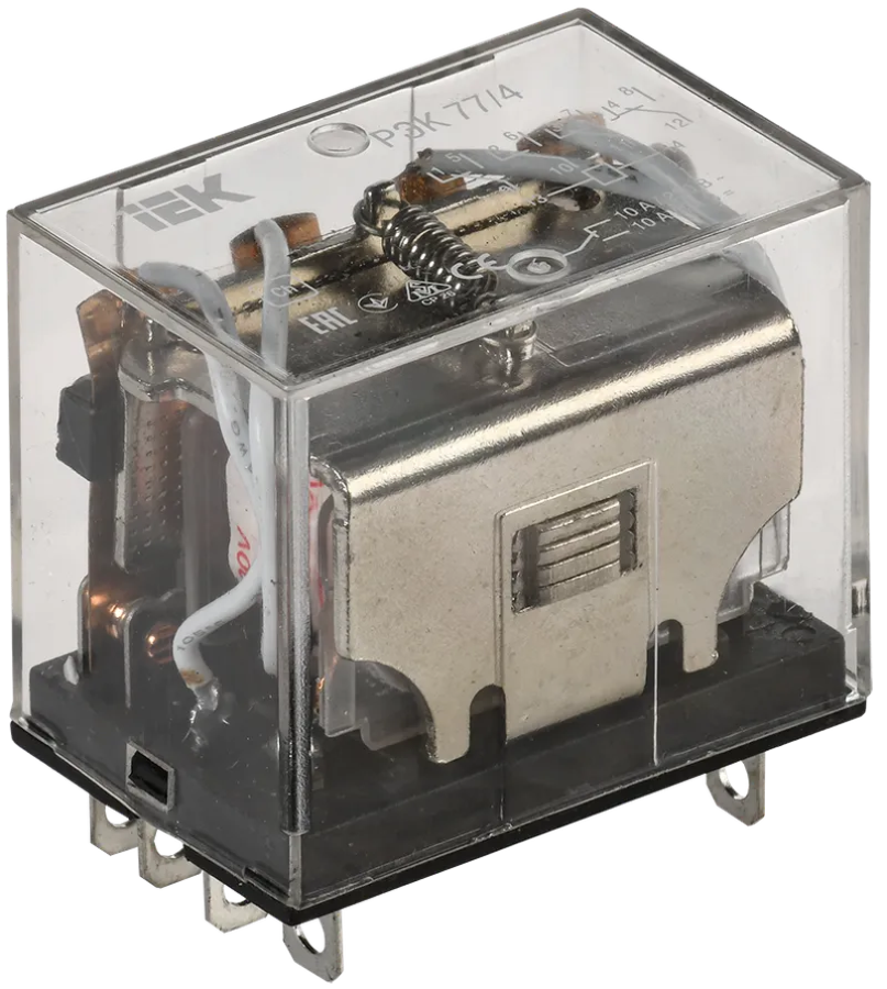 Реле промежуточное IEK / ИЭК РЭК77/4, серебросодержащие контакты, 41x42x27мм, 10А 220В АC, RRP10-4-10-220A / электрика