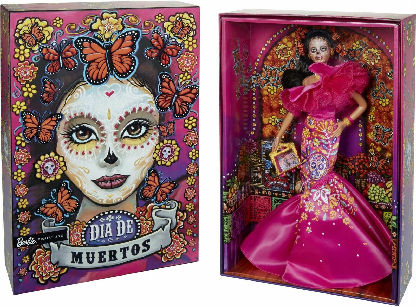 Кукла Barbie Mattel Dia De Muertos - Коллекционная кукла Барби в розовом платье HJX14