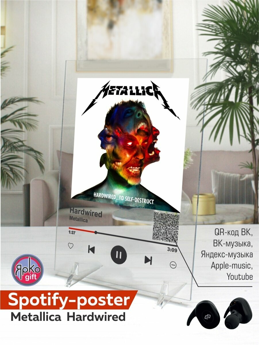 Metаllica - Hardwired Spotify-постер 14х20 см/ музыкальная трек-пластинка/ постеры картины для интерьера на стекле/ спотифай сувенир подарок
