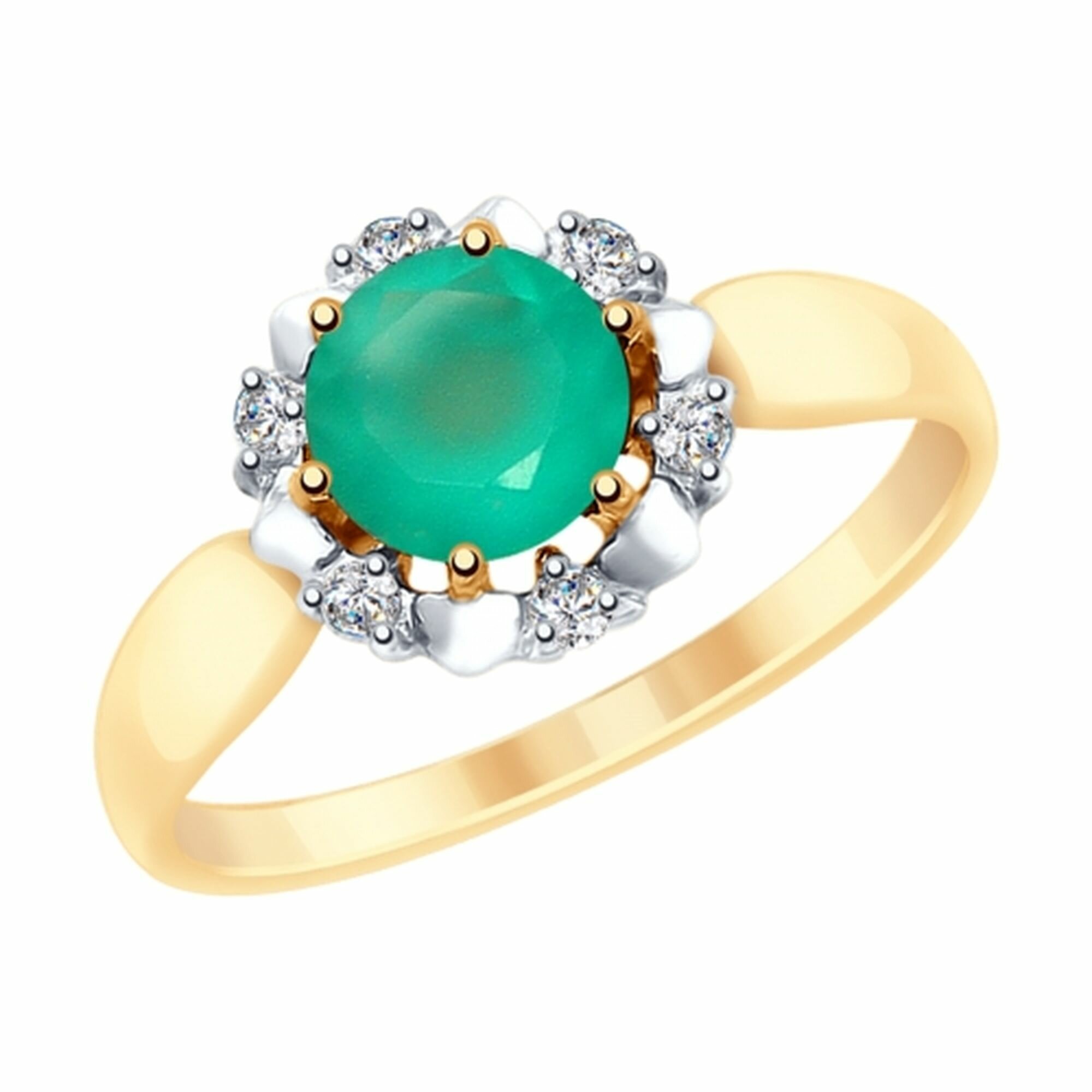 Кольцо, красное золото, 585 проба, фианит, агат